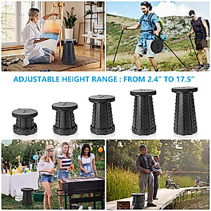 Upgraded Portable Collapsible Telescopic Stool, Sturdy Foldable Stool with Load Capacity of 400lbs, Retractable Camping Stool for Hiking, Fishing Tours BBQ Parties Indoor & Outdoor Activities(Black)