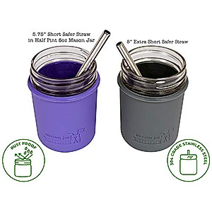 Extra Short 5" Safer Stainless Steel Straws for 12oz Thermos Funtainer, Cocktails, Small Glasses or Cups (4 Pack + Cleaning Brush)