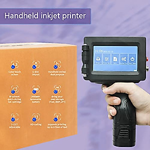 Portable Inkjet Printer with 4.3 Inch HD Touch Screen, Handheld Inkjet Printer with Quick-Drying Ink Cartridge, Handheld Printer Gun for Label/Production Date/Serial Number/Barcode/QR Code/Logo/Image