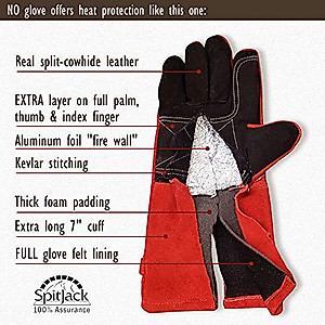 SpitJack Heat Resistant Fire Protection Fireplace Gloves for Grill, Welding, BBQ Cooking, Wood Stove, Oven, and Kitchen