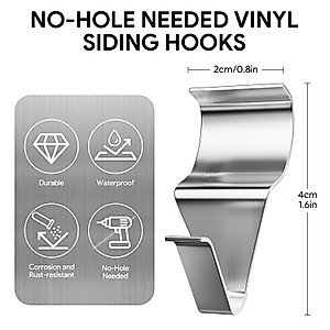 20Pcs Vinyl Siding Hooks for Hanging Outdoors, No Hole Needed Siding Clips to Hang Things, Vinyl Heavy Duty Command Hooks Siding Clips for Hanging, Stainless Steel Hooks for Hanging Outdoor Home Decor