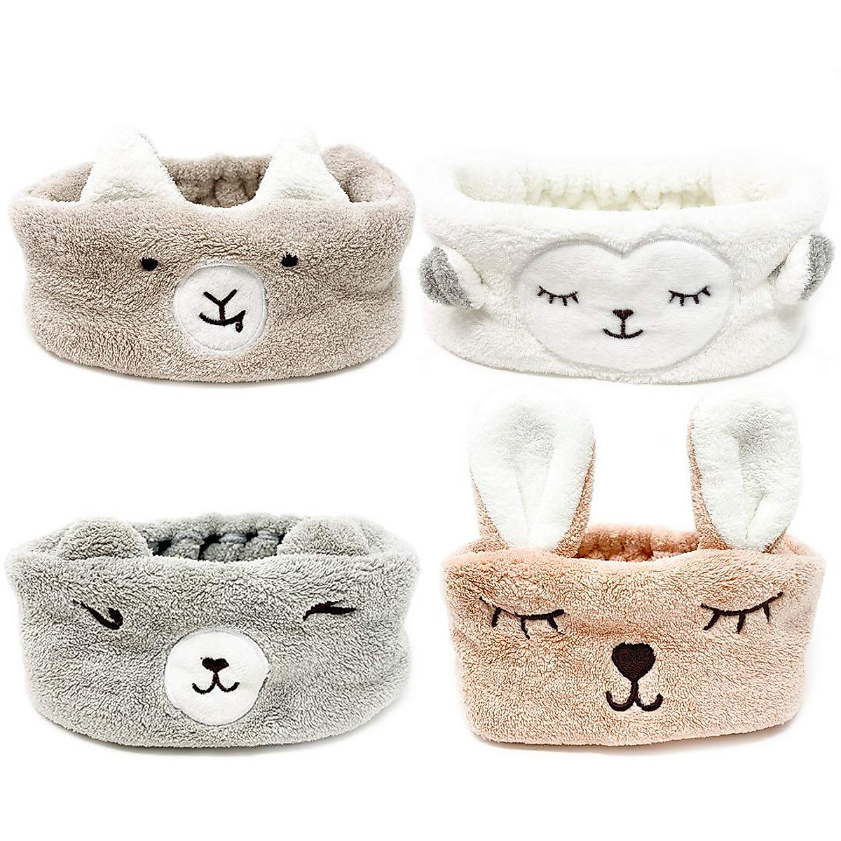 Ergonflow 4 Pack Animal Coral Fleece Spa Headband Makeup Headband Cosmetic Headband for Washing Face Wash Headband Cosmetic Headband Shower Headbands