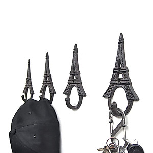 2 Pack Metal Double Hook Cast Iron Bar Decoration Retro Creative Wall Hanging (Eiffel Tower, 8.5×18×3.5cm)