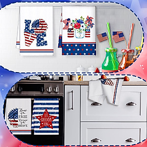Bencailor 6 Pcs 4th of July Kitchen Towel Patriotic Star Stripe Absorbent Hand Towels Independence Day Gnome Dish Cloths Dish Microfiber Towels for Home Cleaning Baking (Simple Color,Simple Style)