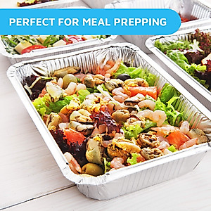 MontoPack Disposable Takeout Pans with Clear Lids | 5lb Capacity Aluminum Foil Food Containers with Seal for Freshness | Eco-Friendly & Recyclable | 25-Pack 6.5x9.5” Drip Pans