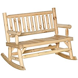 Outsunny 2-Person Wood Rocking Chair with Log Design, Heavy Duty Loveseat with Wide Curved Seats for Patio, Backyard, Garden, Natural