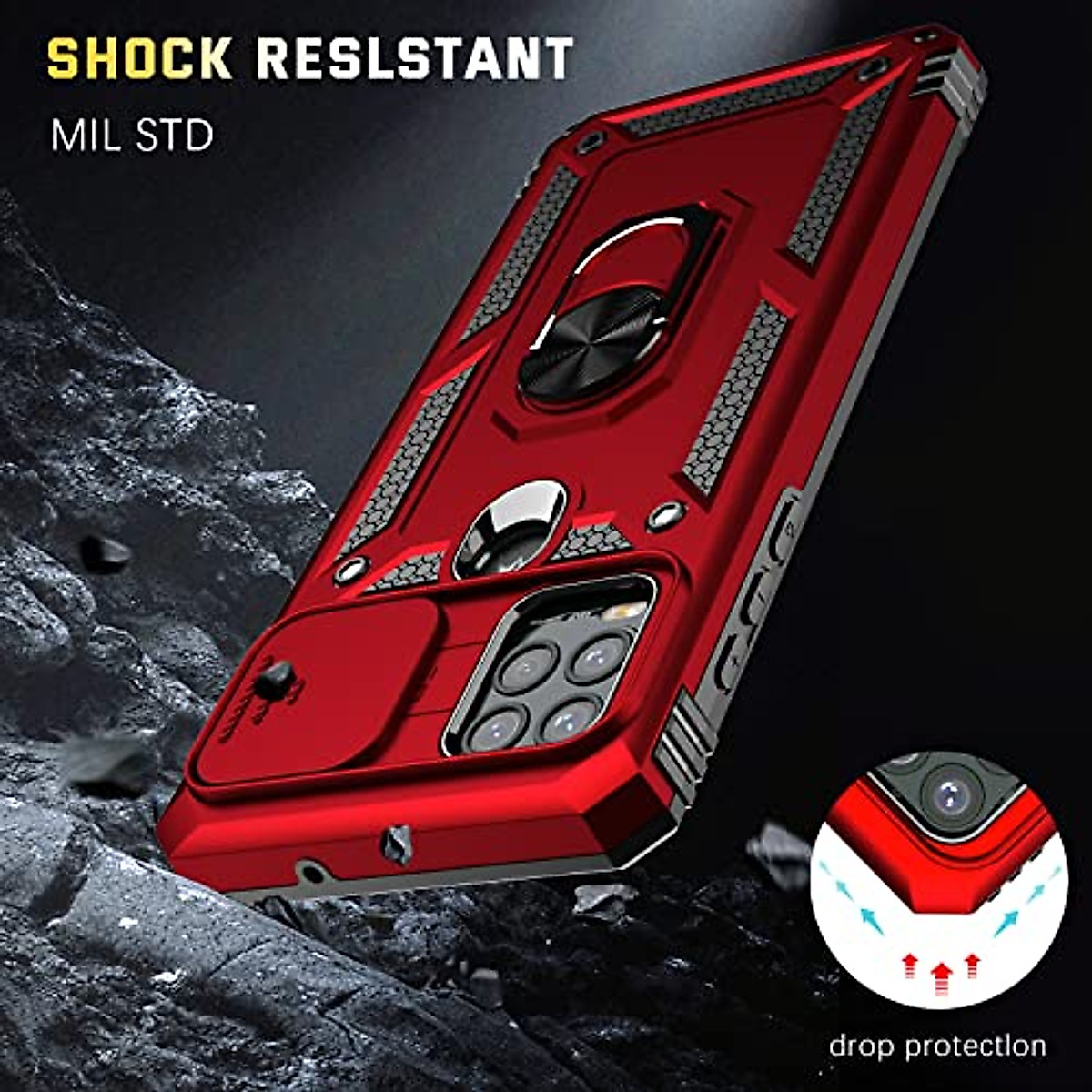 Dretal for Moto G Stylus 5G Case, Motorola G Stylus 5G Case + HD Screen Protector with Kickstand & Slide Lens Protector Cover, Heavy Duty Armor Shockproof Rugged Military Grade Case (JS-Red)