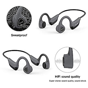 Tayogo Bone Conduction Headphones, Wireless Bluetooth Bone Conducting Earbuds with 8 GB Storage, Open Ear Headset with Mic, for Running, Cycling, Yoga(Can't for Swimming)-Grey