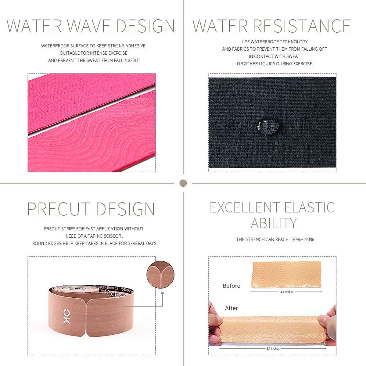 OK TAPE Kinesiology Tape 10 inches Precut, 20 Strips, Cotton Elastic Athletic Tape Latex Free, 2inch x 16ft, Light Blue