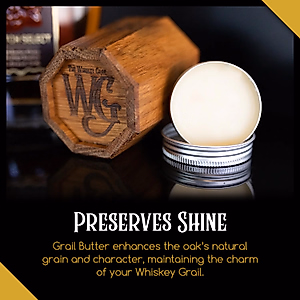 Whiskey Grail - Grail Butter - Beeswax Wood Butter for Whiskey Grail Cups, Food Grade Wax for Maintaining Bourbon Cup's Glossy Sheen, Enhances & Protects Whiskey Grail’s Handcrafted Charred Oak Finish