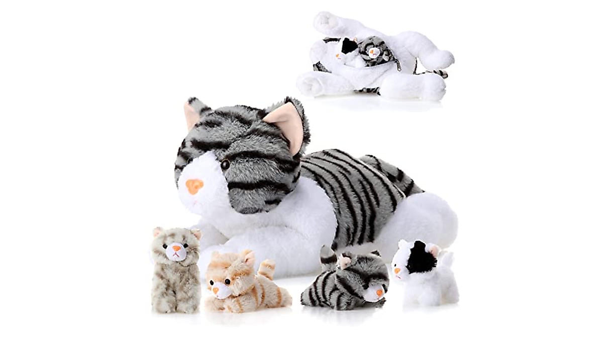 Skylety 5 Pieces Stuffed Animal Plush Cat Set Include Large Soft Cuddly ...