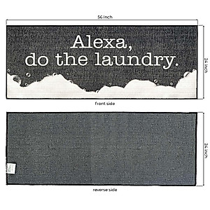 Soft Woven Rugs, 24x56laundry Room Rug, 85% Cotton, Alexa, Funny Humour Non Slip Laundry Mats, Machine Washable, Bathroom Runner Floor Mat for Washroom, Kitchen, Black & White