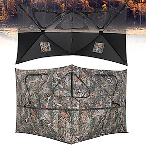 HAPPYGRILL Hunting Blind 2-Panel Pop Up Ground Hunting Blind with 3 Shoot Through Ports, Camo Concealment, Brush-in Loops, High Wind Stability, Easy-Setup Hunting Fence for Deer Turkey