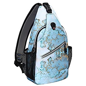 MOSISO Sling Backpack, Multipurpose Travel Hiking Daypack Watercolor Marble Rope Crossbody Shoulder Bag, Blue