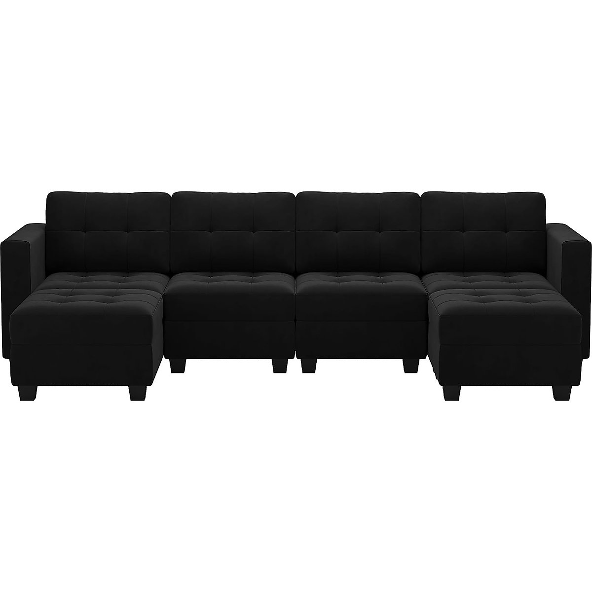 Belffin Modern U Shaped Modular Sectional Sofa with Storage Seats, 6 Seats Sleeper Couch with Reversible Chaise, Modular Oversized Sectional with Ottomans, Black