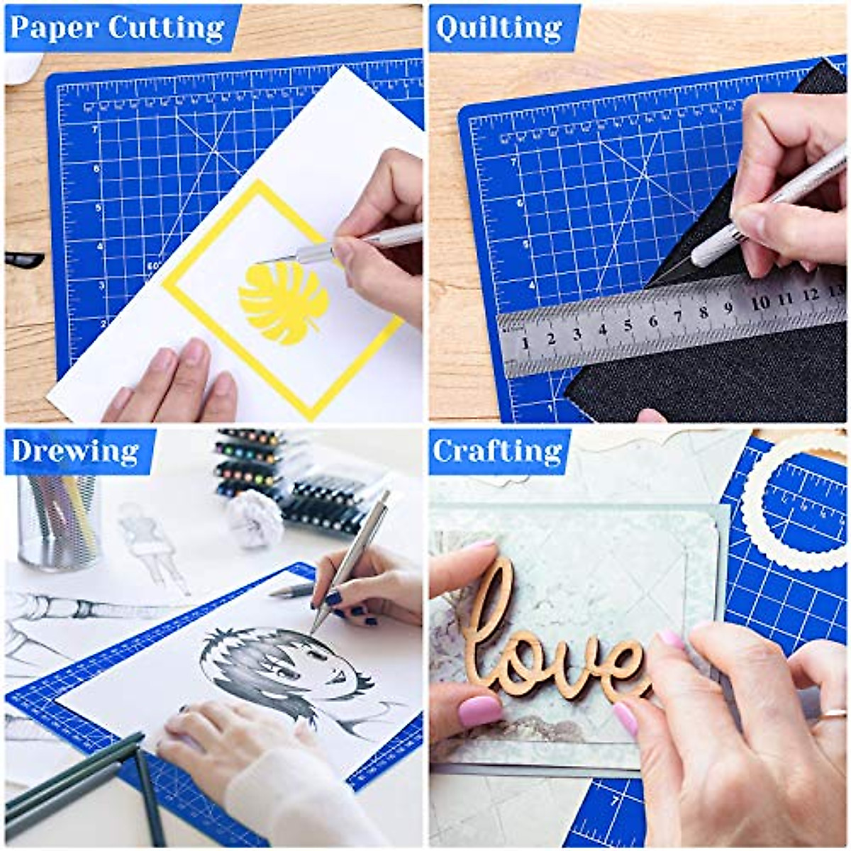 12" x 9" Rotary Cutting Mat, Caffox A4 Cutting Mat Self Healing Sewing Mat for Crafts Double-Side Cutting Board for Fabric, Hobby Quilting, Clay, Model and Scrapbookin