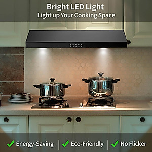 SNDOAS Range Hood 30 inch Under Cabinet,Black Range Hood with 500 CFM,Ductless Range Hood Black,Stainless Steel Kitchen Vent Hood 30 inch with 3 Way Venting,Baffle Filters,LED Lights