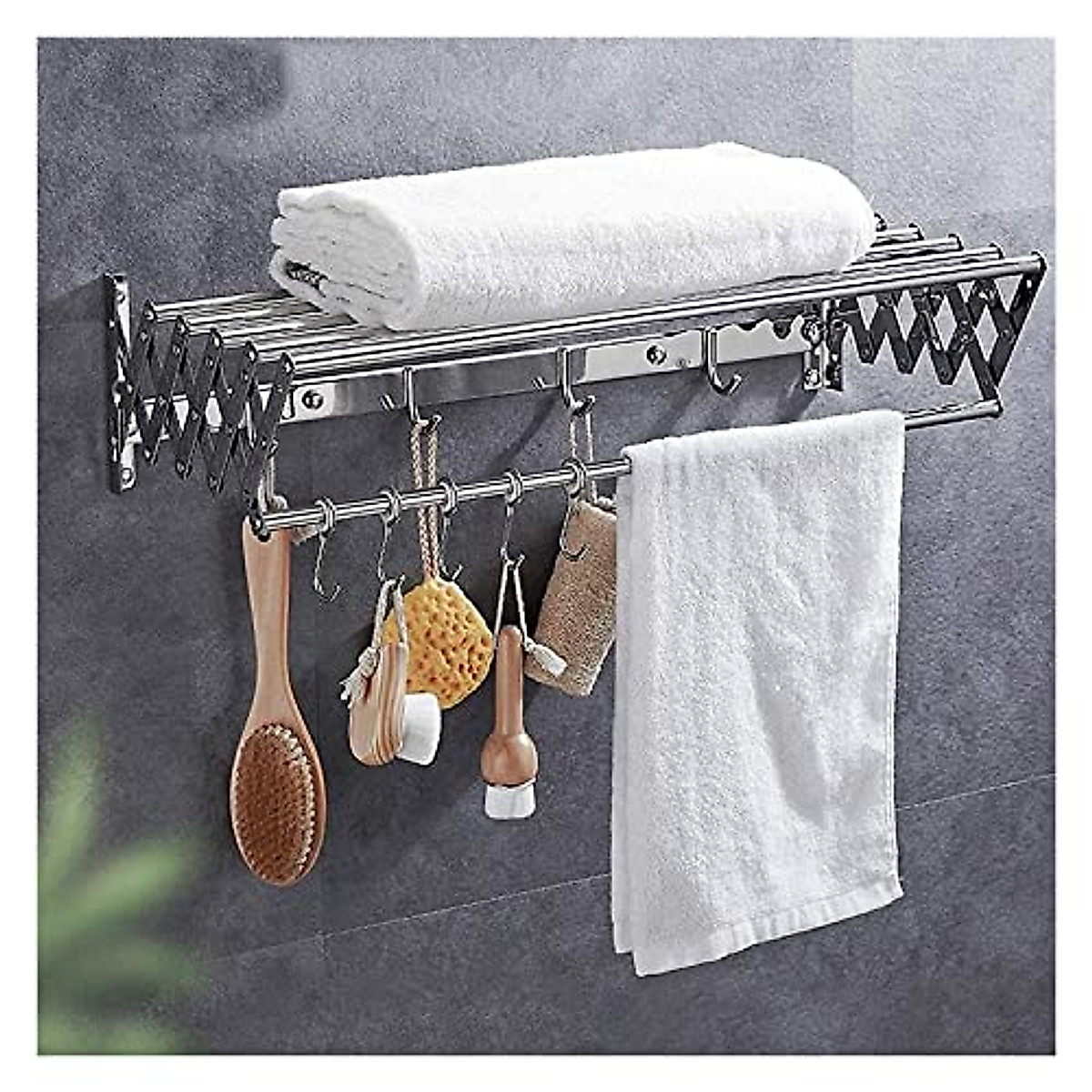 XMCX 50-80cm Laundry Drying Rack Airer -Wall Mounted - Retractable - Clothes Dryer Collapsible Folding Towel Shelf with Hooks Washing Line Easy Storage (Color : 5 Hook, Size : 80cm)