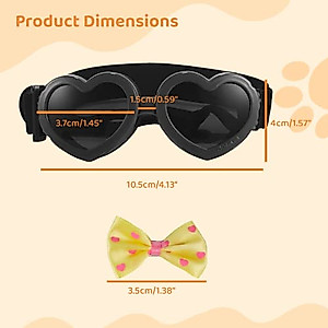 Small Dog Sunglasses Dog Goggles: UV Protection Wind Protection Dust Protection Fog Protection Pet Heart Glasses with Adjustable Strap, Fashion Cool Pet Sunglasses Cute Dog Bows Accessories (Black)