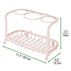 mDesign Metal Hair Care & Styling Tool Organizer Holder - 3 Sections - Bathroom Vanity Countertop Storage for Hair Dryer, Flat Irons, Curling Wands, Hair Straighteners - Light Pink/Blush