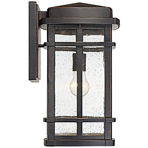 John Timberland Neri Mission Industrial Box-Shaped Outdoor Wall Light Fixture Oil Rubbed Bronze 16" Clear Seedy Glass for Exterior House Porch Patio Outside Deck Front Door Garage Garden Home