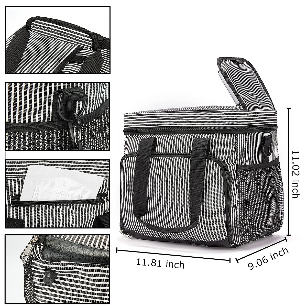 MOV COMPRA 15L Insulated Lunch Bags for Men, Leakproof Lunch Box for Adults, Mens Lunchbox for Work,Picnic,Camping. (24-Can(Black))