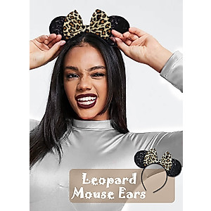 LIHELEI Minnie Ears Mouse Ears Headband with Leopard Bows, Party Decoration Headbands for Halloween Costume, Headwear Hair Accessories for Women Girls-3 PCS A