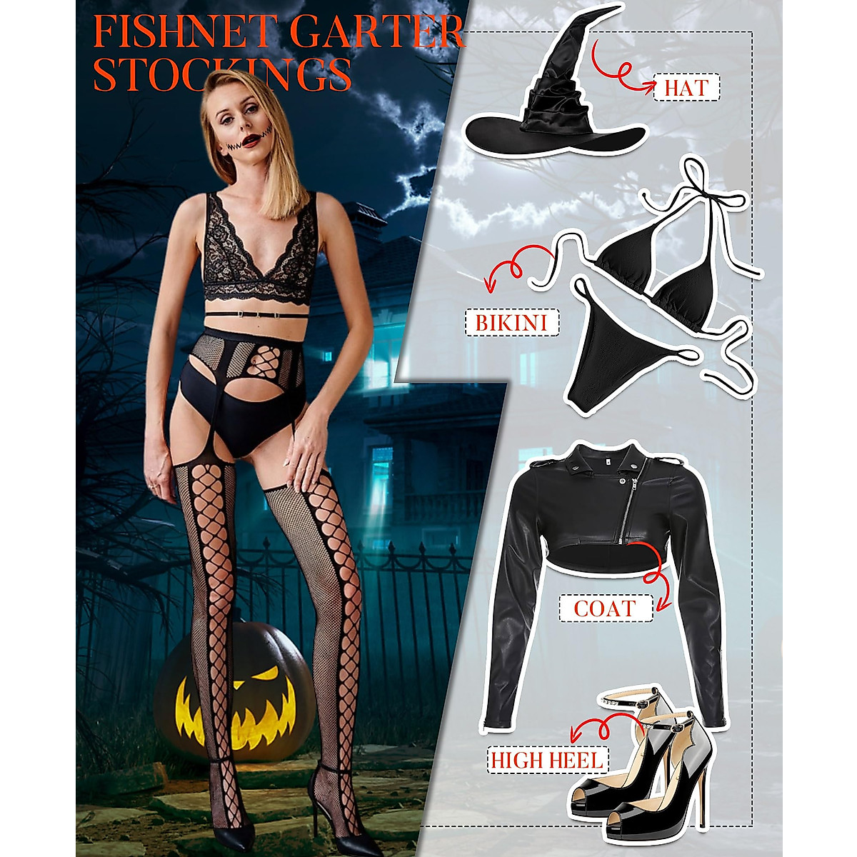 XIUSEMY Fishnet Stockings for Women Patterned High Waist Tights Suspender Pantyhose(BlackJC,M)