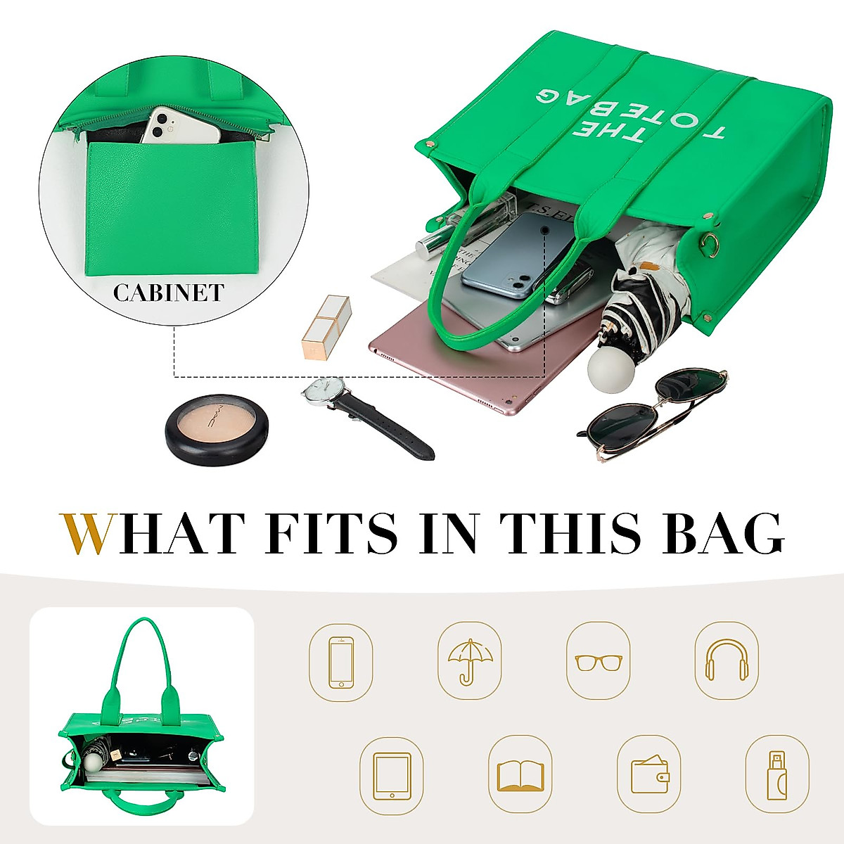 JQAliMOVV Tote Bag for Women, Trendy Leather Tote Bag Small Personalized Top Handle Crossbody Handbags for Work Travel (Green)