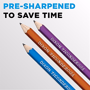 TICONDEROGA Pencils, Wood-Cased Graphite, #2 HB Soft, Pre-Sharpened, Assorted Color Barrels, Black Lead, 10-Pack (13932)