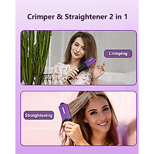 DSHOW Hair Crimper for Women with 4 Interchangeable Plates, Crimper Hair Iron Volumizing Flufft Hairstyle Crimping Iron for Hair with 5 Heat Settings & 60 Min Auto Off