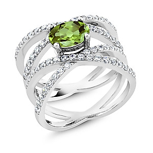 Gem Stone King 925 Sterling Silver Oval Gemstone Birthstone Criss Cross Engagement Ring | Oval 8X6MM Ring For Women | Available In Size 5, 6, 7, 8, 9