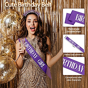Birthday Sash Birthday Crown for Women, Birthday Girl Sash, Birthday Girl Crown, Purple Birthday Sash and Crown Rhinestone Headband Set, Happy Birthday Girl Princess Tiara Sash Accessories Gifts
