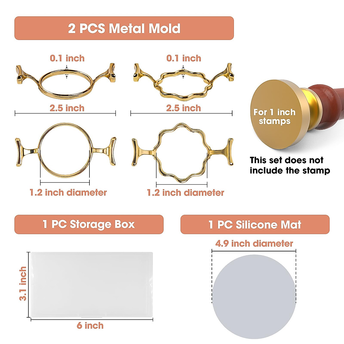 Yelsky 2 Metal Wax Seal Molds with Round and Flower Shape for 1 Inch Wax Seal Stamp, Wax Sealing Silicone Mat, Craft Adhesive Waxing for Wedding Invitations Envelopes Cards Gifts Wine Packaging