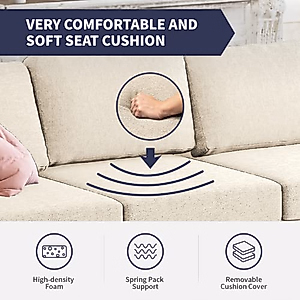 ZAFLY Convertible Sectional Sofa Couch with Movable Storage Ottoman, Linen 4 Seat L Shape Couch with Reversible Chaise, Living Room Sets for Office, Apartment (Beige)