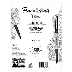 Paper Mate Flair Felt Tip Pens, Ultra Fine Point (0.4mm), Assorted Colors, 8 Count