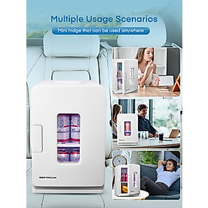 NORTHCLAN Mini Fridge for Bedroom, 15 Litre/21 Cans Portable Mini Refrigerator with AC/DC Power for Office, Dorm and Car, White