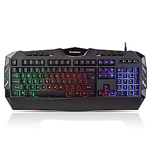 Brookstone USB Wired Gaming Keyboard with Multi-Color LED Backlit Keys and Numeric Keypad, Mac and PC Compatible (w/Palm Rest)