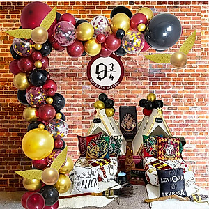 Halloween Magical Wizard School Party Balloons Garland Decorations, 111 PCS 18" 12" 10" 5" Magician Party Balloons Burgundy Black Gold Confetti Magical Decor Supplies for Kids Birthday Halloween Party