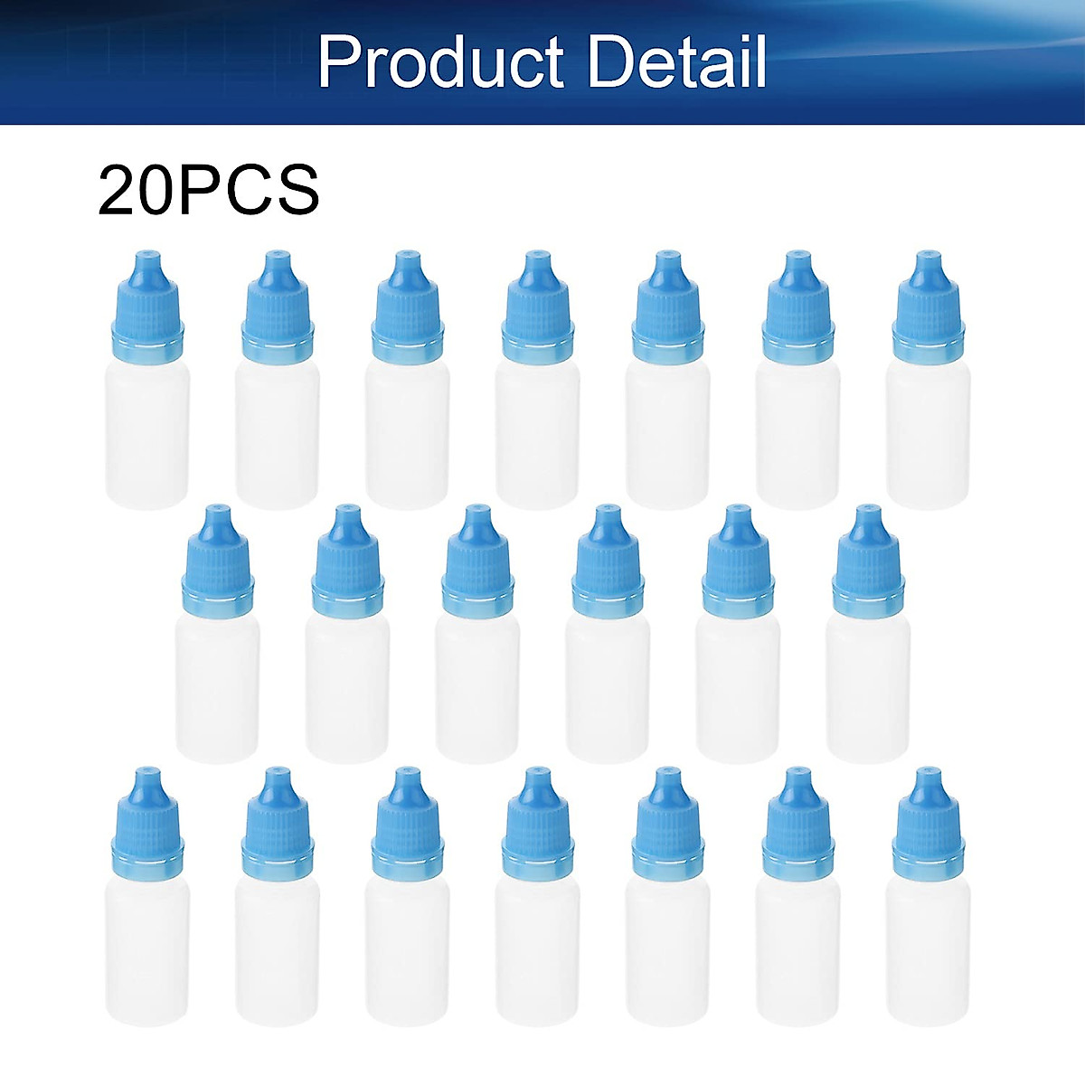 Bettomshin 20Pcs 10ml PE Plastic Dropping Bottles, Thin Mouth Vial of Squeezable Liquid Eye Liquid Dropper, Liquid Sample Seal Storage Bottle with Blue Cap