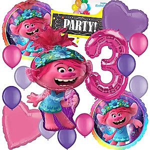 amscan Foil Balloons, for Trolls Party Collection, Party Accessory, Multicolor, 3rd Birthday