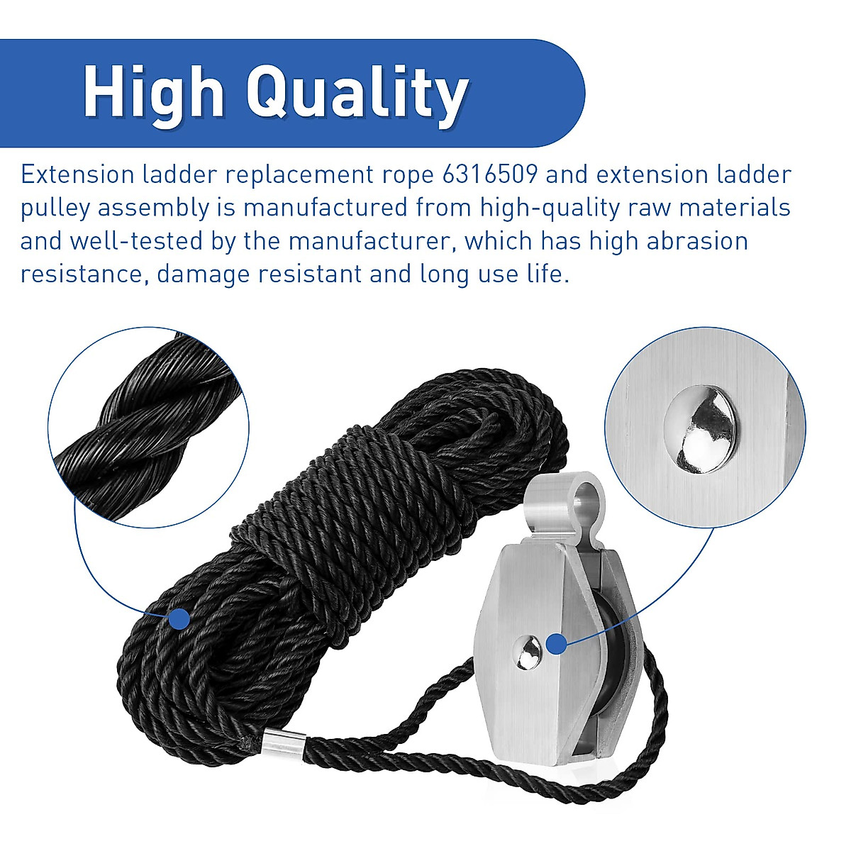 GRONGU Extension Ladder Rope & Pulley Kit Replacement Part Compatible with Werner Aluminum and Fiberglass Extension ladders Replacement for Werner 31-12 Pulley Kit and AC30-2 Extension Ladder Rope