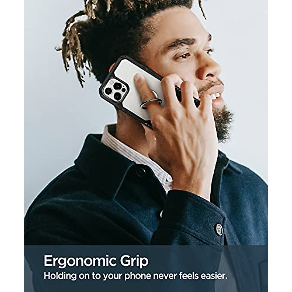 MOBOSI Phone Ring Holder Stand, Finger Ring Kickstand with Polished Metal Grip for Magnetic Car Mount Compatible with All Smartphones (Black)