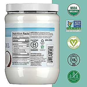 Garden of Life Organic Extra Virgin Coconut Oil - Unrefined Cold Pressed Plant Based Oil for Hair, Skin & Cooking, 14 Fl Oz