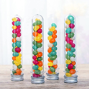 SHEUTSAN 50 Pack 70ml Clear Test Tubes, 29 x 150mm Plastic Test Tubes with Screw Caps, Stand Bottom Test Tubes Containers for Gumball Candy Storage, Bath Salt, Bridal Shower, Wedding, Party Favors