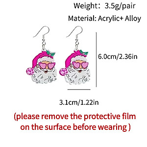 Todu Hot Pink Earrings Funny Christmas Santa Earrings Retro Acrylic Drop Dangle Earrings For Women Christmas Gifts(Christmas Santa)