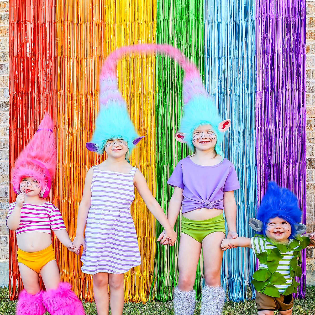 LOLStar Rainbow Foil Fringe Curtains, 2 Pack Rainbow Party Decorations 3.3x6.6ft Tinsel Metallic Streamers Holiday Photo Booth Props Backdrop for Birthday Wedding Engagement Bridal Shower Unicorn