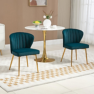 KASUE Classic Velvet Accent Chair, Modern Dining Chairs - A Living Room Essentials, Upholstered Side Chair with Golden Metal Legs, Perfect for Dining Room, Set of 2, Teal.