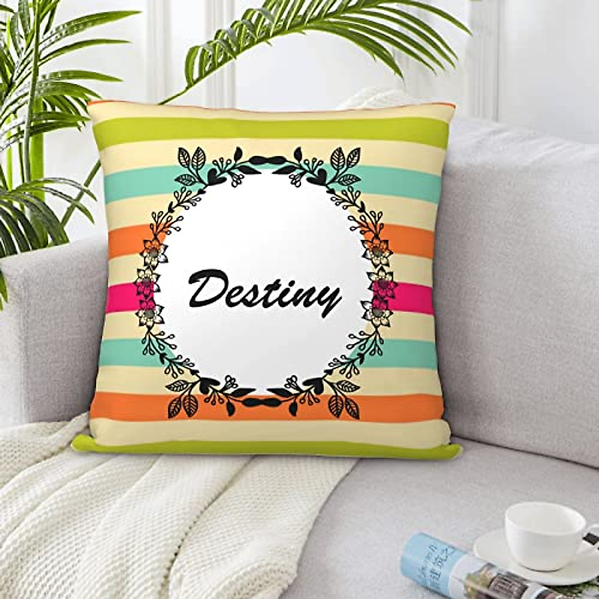 KPSheng Personalized Floral Pillow 5 Designs Flower Pillow with Name Custom Name Throw Pillow Covers for Sofa Living Room Gifts for Girls, Mother's Day Birthday Gift idea