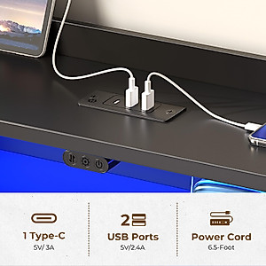 Rolanstar Twin Bed Frame with Charging Station, LED Bed with Bookcase Storage Headboard, Metal Platform Bed with Glass Shelves, No Box Spring Needed, Noise-Free, Black